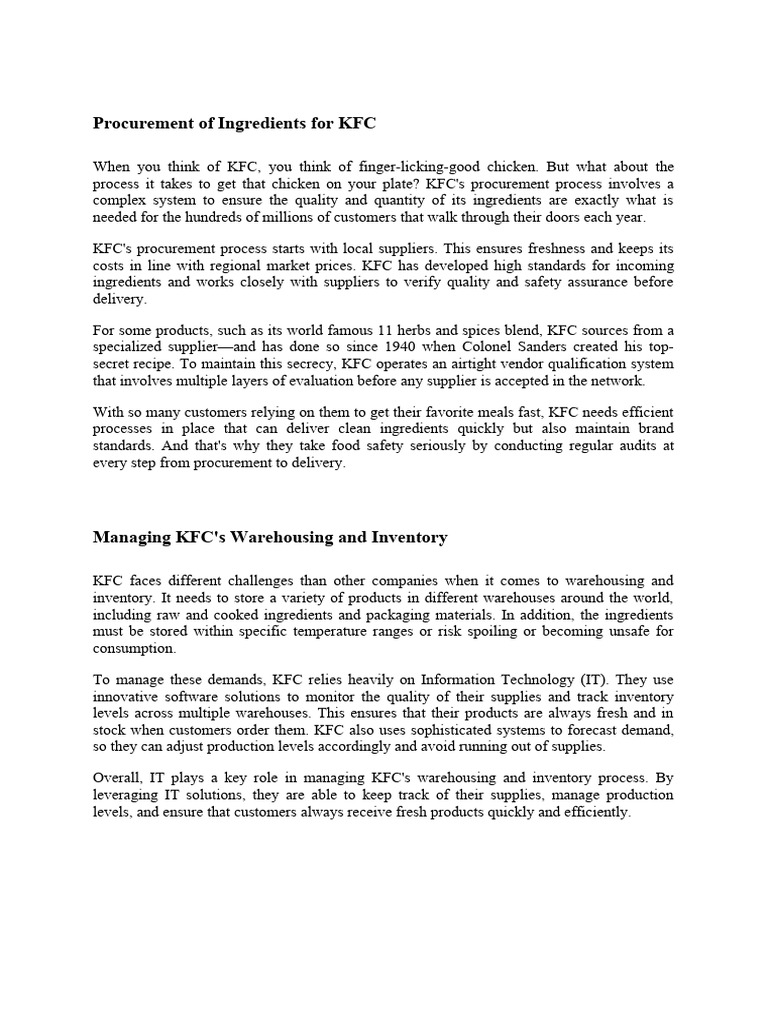 Procurement of Ingredients For KFC | PDF | Logistics | Warehouse