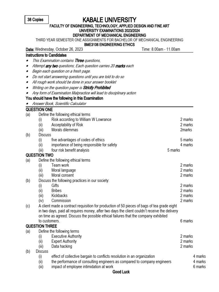 BME 3106 Engineering Ethics Assignments 2023-2024 | PDF | Bribery ...