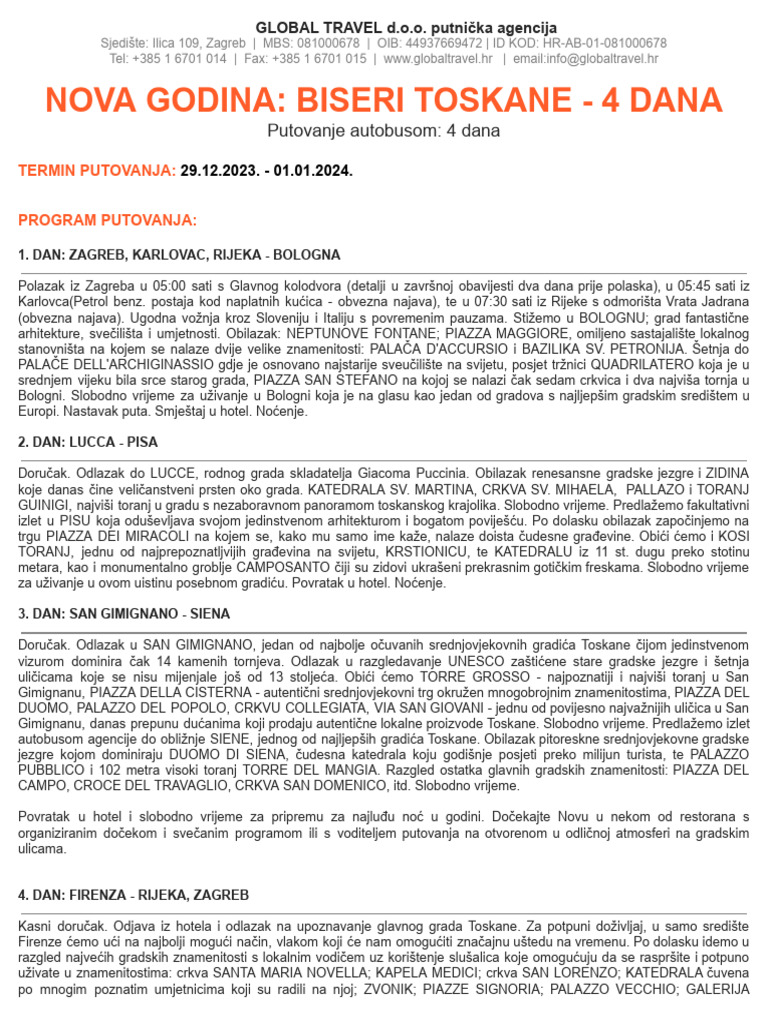 Program Putovanja - Nova Godina Biseri Toskane, 4 Dana | PDF