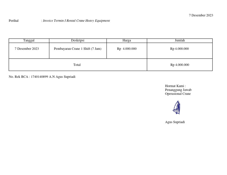 Invoice Termin I Crane | PDF