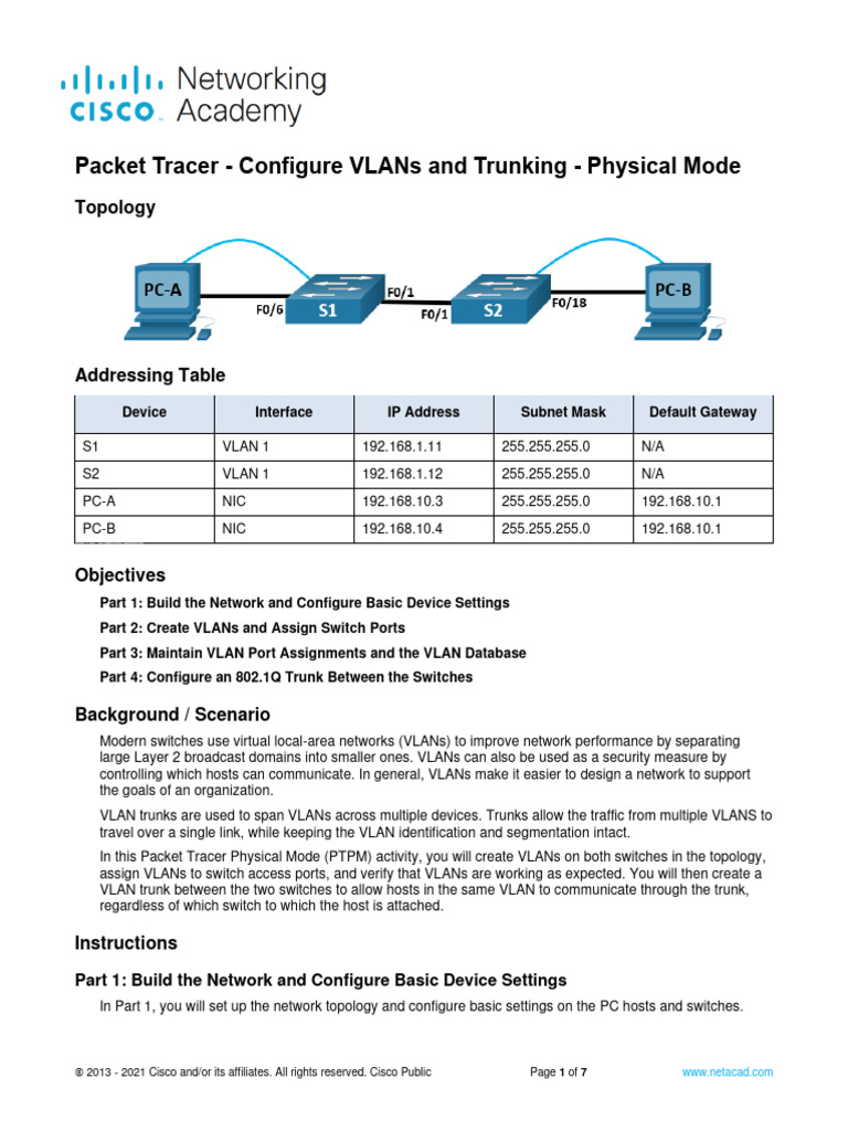 3.4.6-packet-tracer---configure-vlans-and-trunking---physical-mode | PDF | Computer Network ...