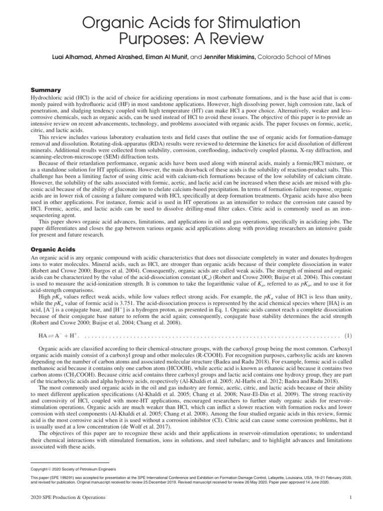 Organic acid for stimulation | PDF | Acid | Acid Dissociation Constant