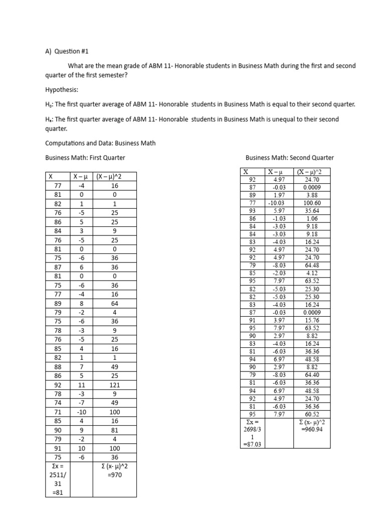 ABM 11 Grades Analysis: Quarter Comparison | PDF | Statistical ...