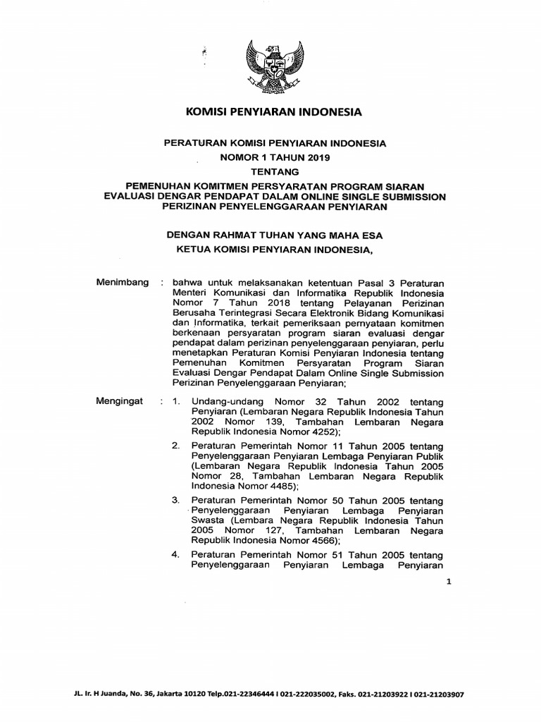 Pkpi No 1 Tahun 2019 | PDF