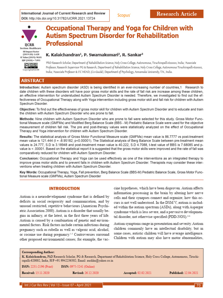 Occupational Therapy and Yoga For Children With Au | PDF | Autism ...