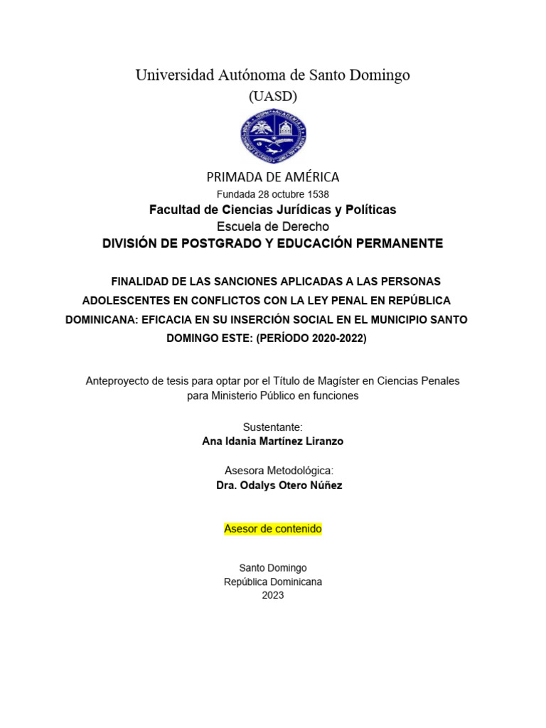 Anteproyecto de Tesis Ana Idania Martínez. ENMP- UASD | PDF | La ...