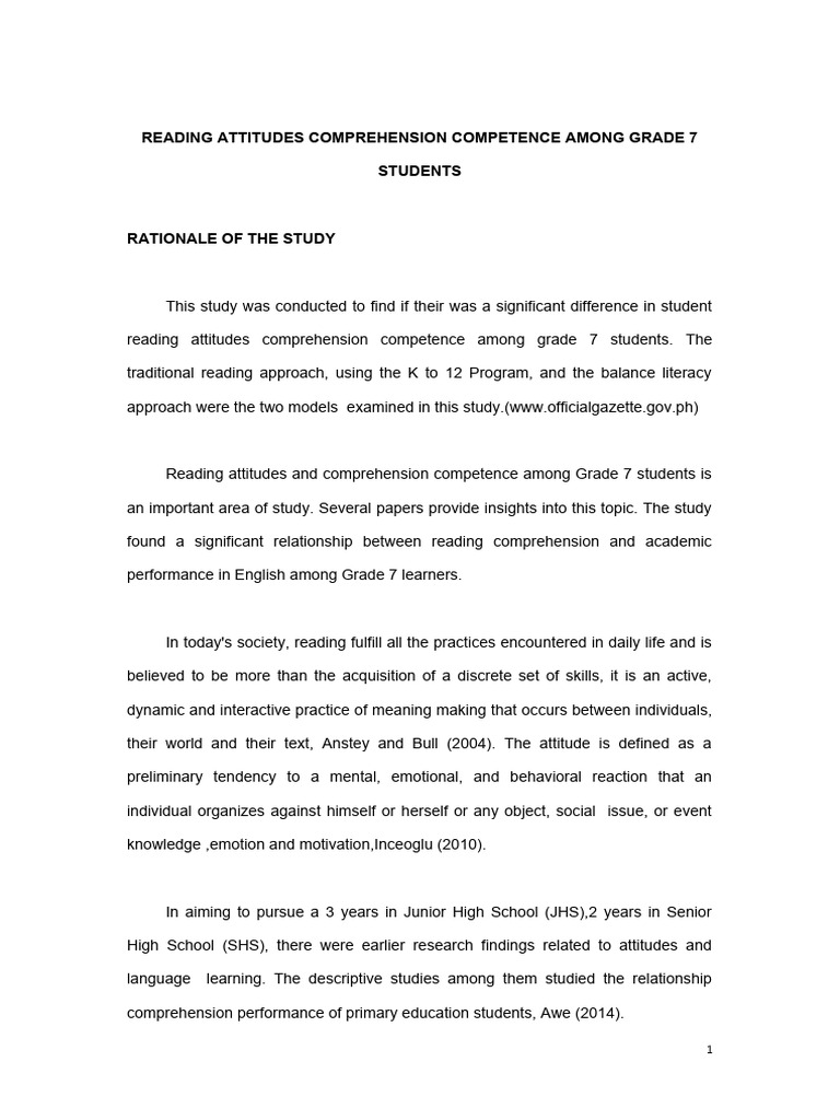 Reading Attitudes Comprehension Competence Among Gr.7 | PDF