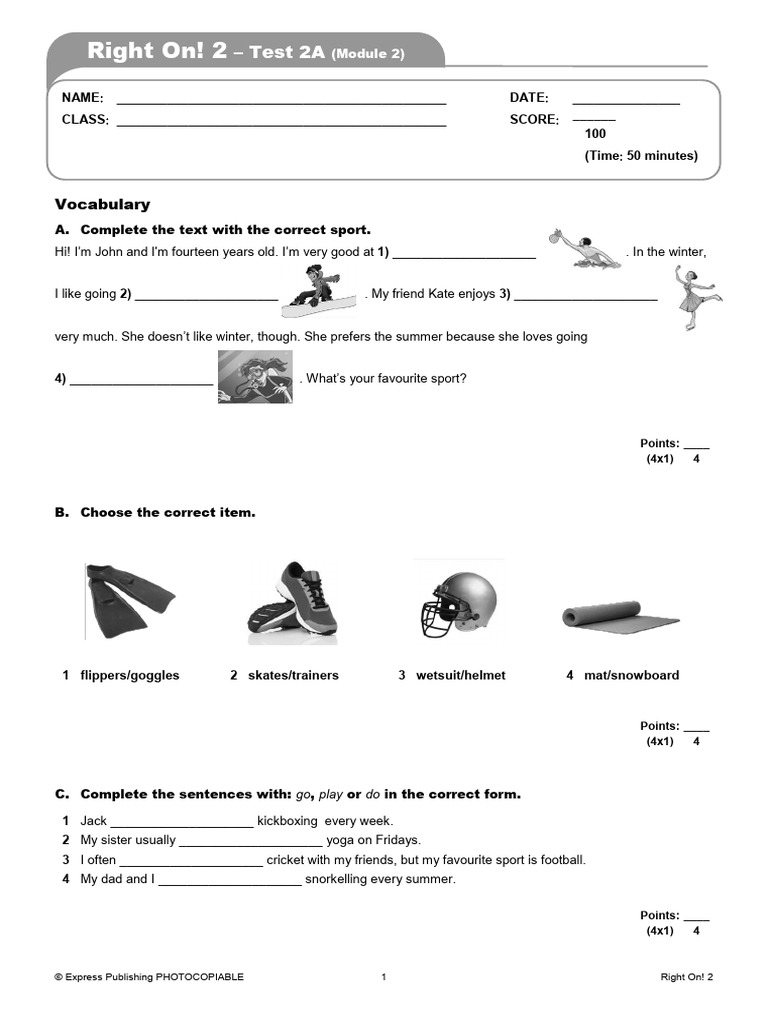 04 Right On 2 - Test 2A - Mod 2 | PDF