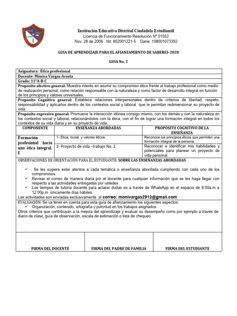 Guia 2 Etica Prof. 11° | PDF | Moralidad