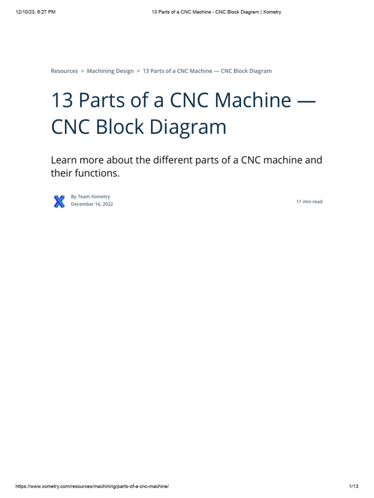 13 Parts of a CNC Machine - CNC Block Diagram _ Xometry | PDF | Numerical Control | Machining