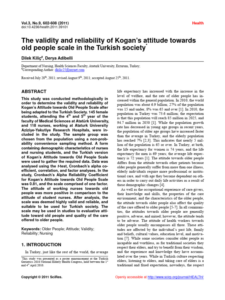The Validity and Reliability of Kogans Attitude T | PDF | Validity (Statistics) | Cronbach's Alpha