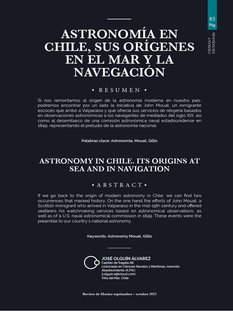 Astronomía en Chile, Sus Orígenes en El Mar y La Navegación - José Olguín Álvarez | PDF | Chile ...