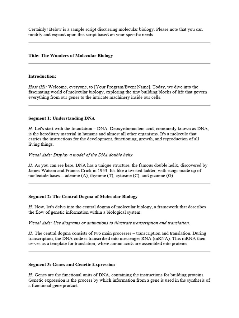 Molecular Biology Script | PDF | Dna | Molecular Biology