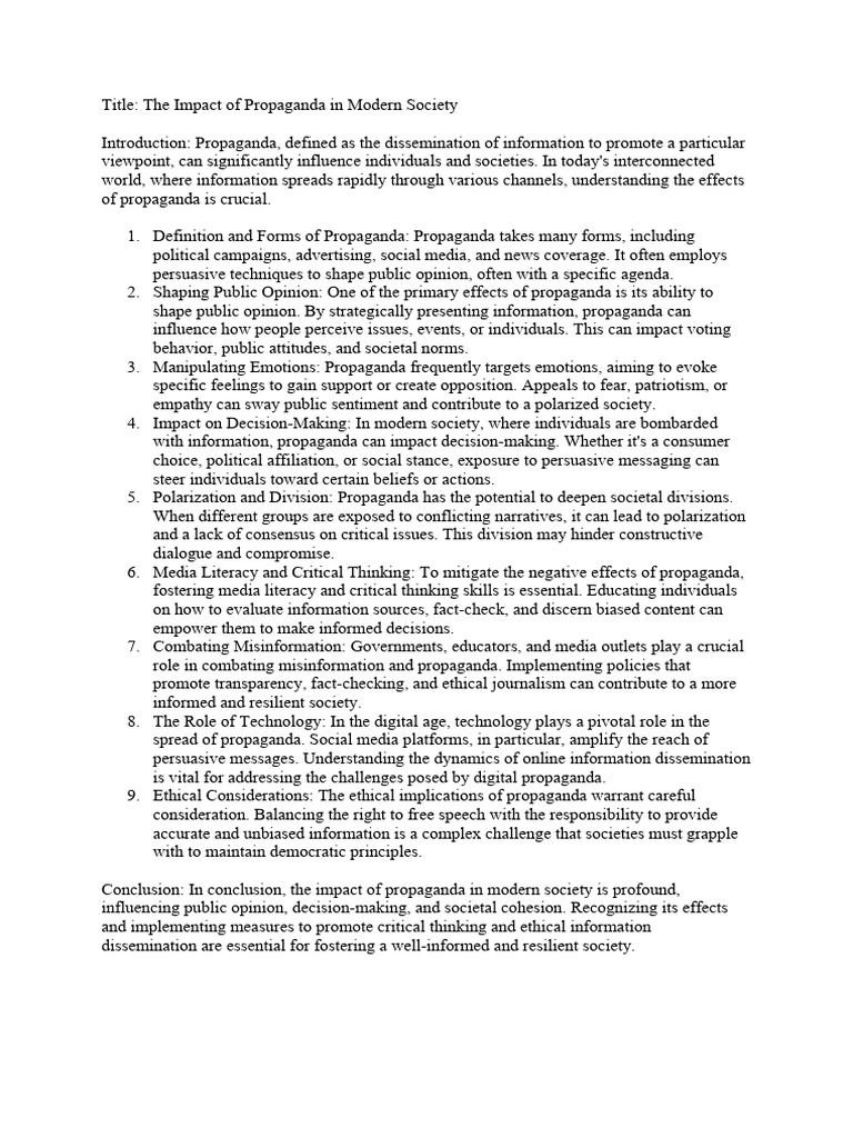 Effects of Media Propaganda Today | PDF | Propaganda | Public Opinion