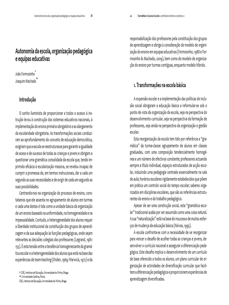 Formosinho - Autonomia Da Escola | Download grátis PDF | Pedagogia ...