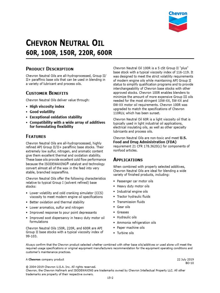 chevron base oil | PDF | Motor Oil | Physical Sciences