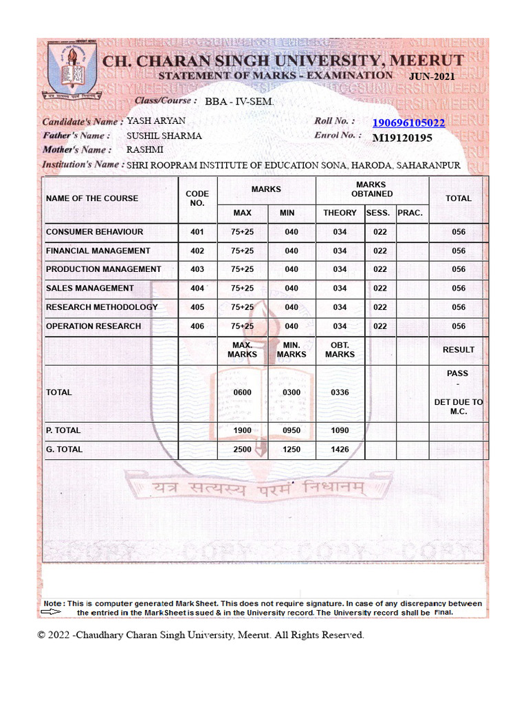 BBA IV-Sem Results Summary | PDF