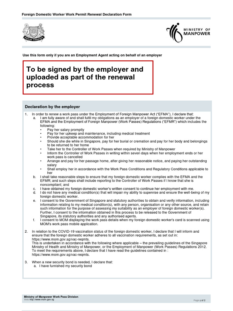 Foreign Domestic Worker Permit Renewal Form | PDF | Employment ...