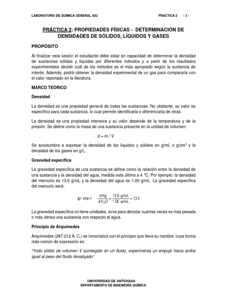 Densidad Experimental de Sustancias | PDF | Densidad | Cantidades fisicas