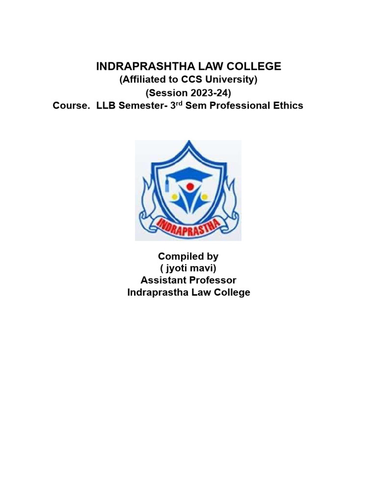 Proff. - Ethics - LLB 3rd Sem. Notes | PDF