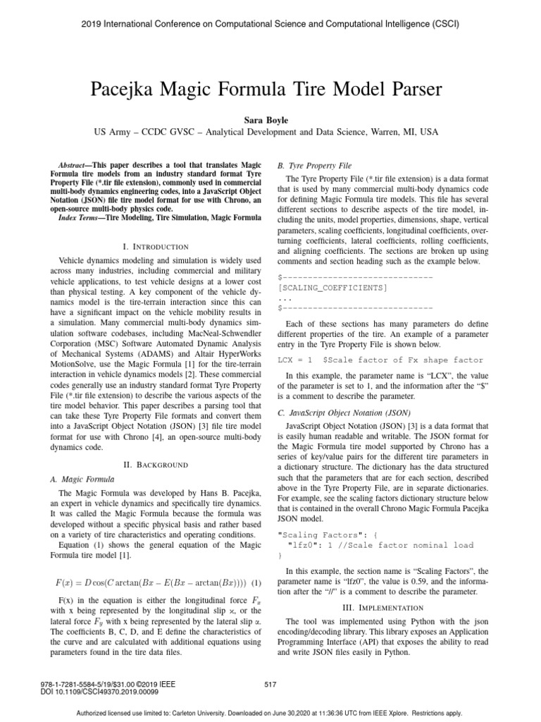 Pacejka Magic Formula Tire Model Parser | PDF | Computers | Technology ...