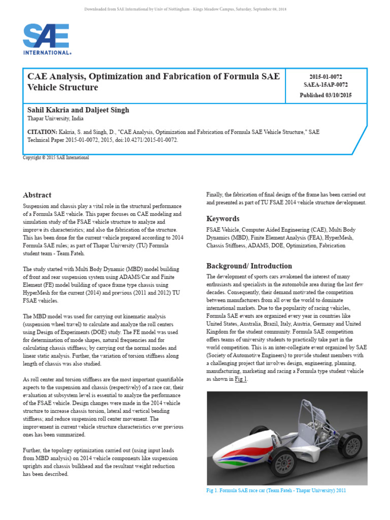 Formula SAE Fabrication | Download Free PDF | Stiffness | Vehicle Technology