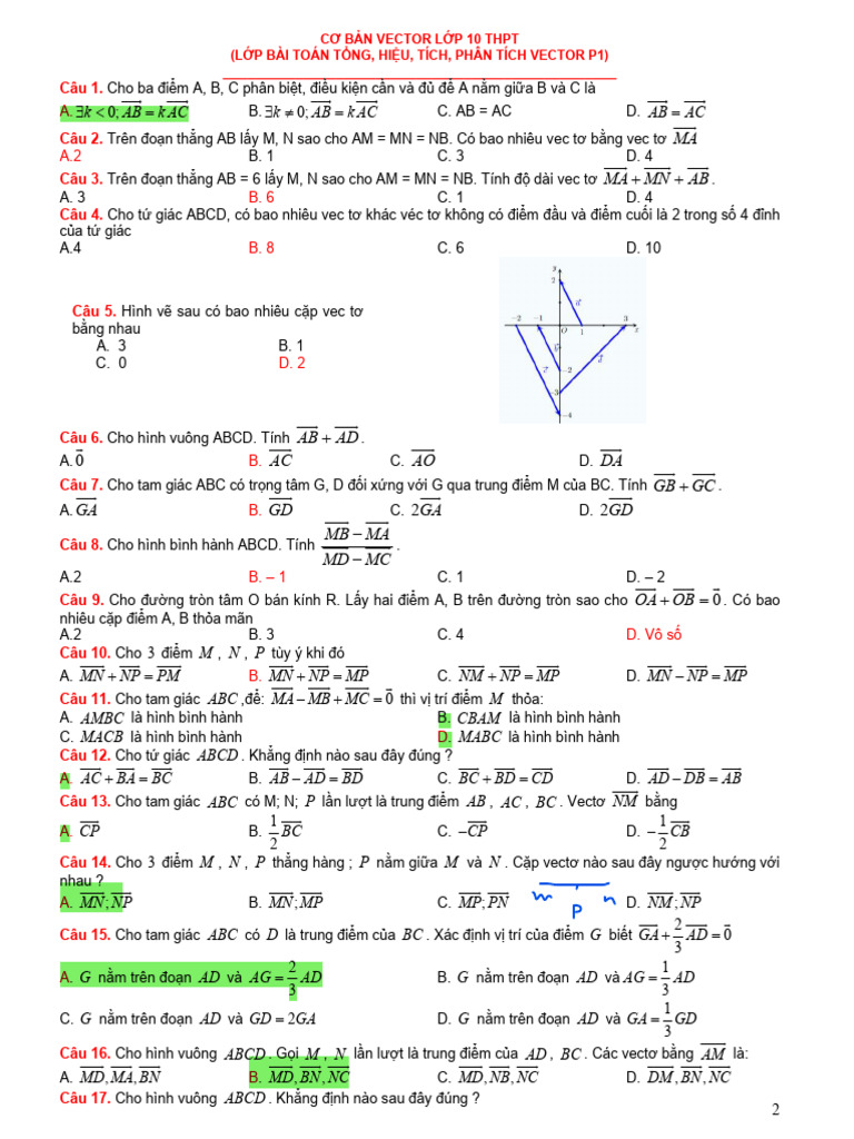 He Thong Bai Tap Trac Nghiem Vector Co Ban Trang | PDF