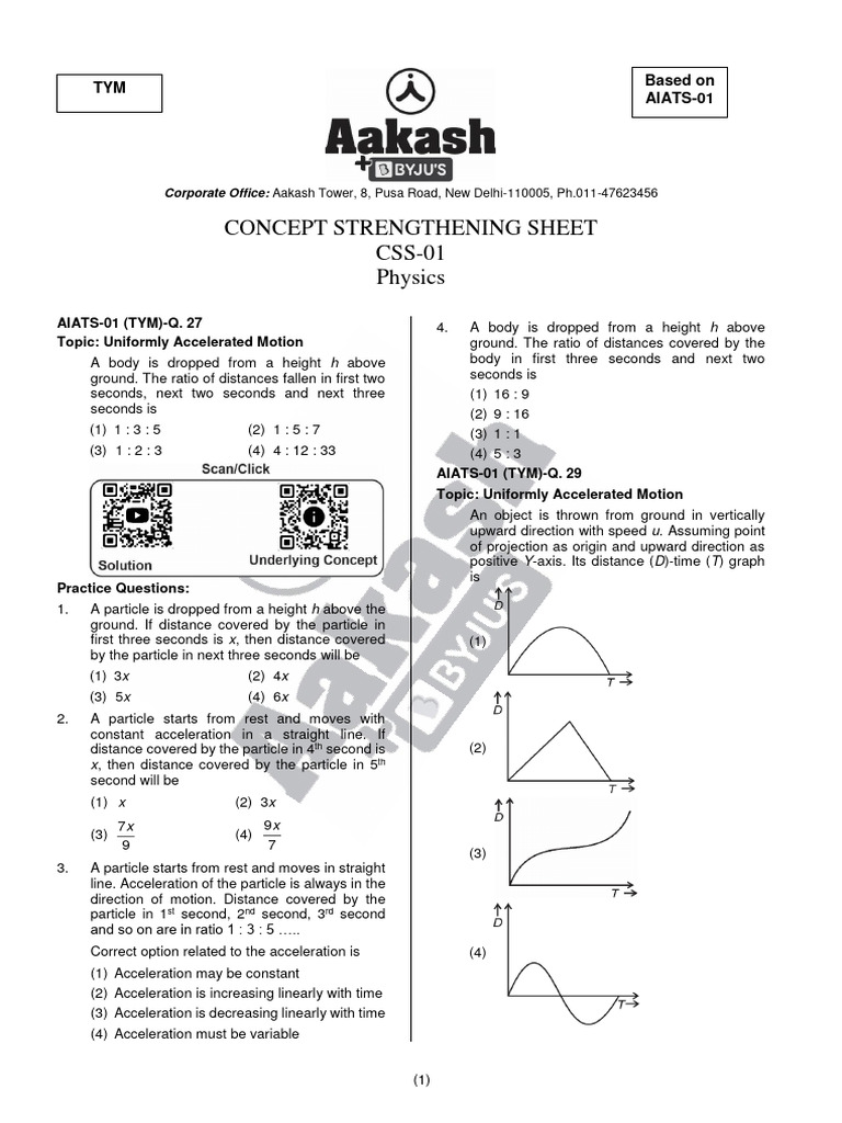 Concept Strengthening Sheet (CSS-01) Based On AIATS-01 (TYM) - Physics ... Concept Strengthening Sheet (CSS-01) Based On AIATS-01 (TYM) - Physics ...