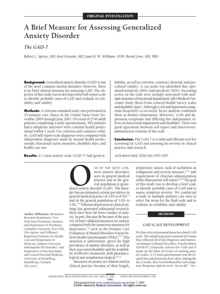 A Brief Measure For Assessing Generalized Anxiety Disorder | PDF | Generalized Anxiety Disorder ...