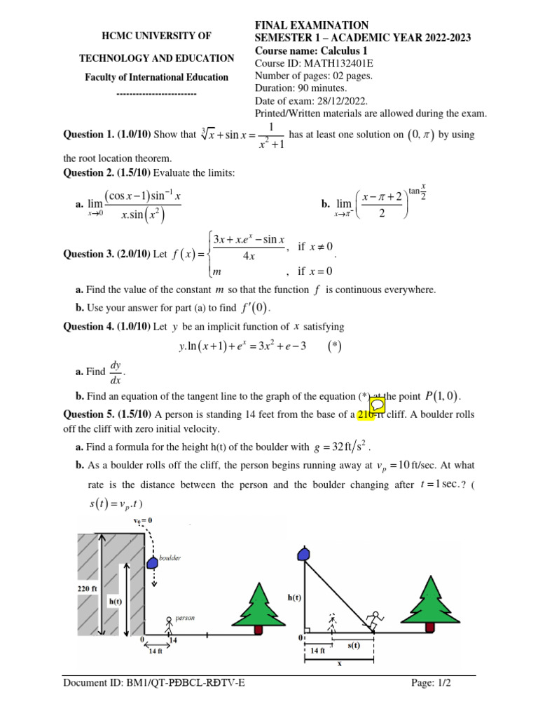 9 Calculus Final Test 21,22 Semester 1 | PDF | Differential Equations ...