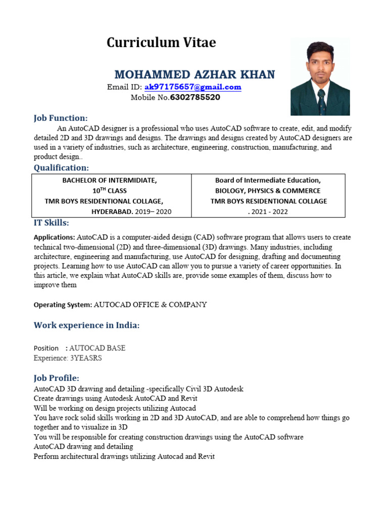 Autocad CV | PDF | Auto Cad | 3 D Computer Graphics