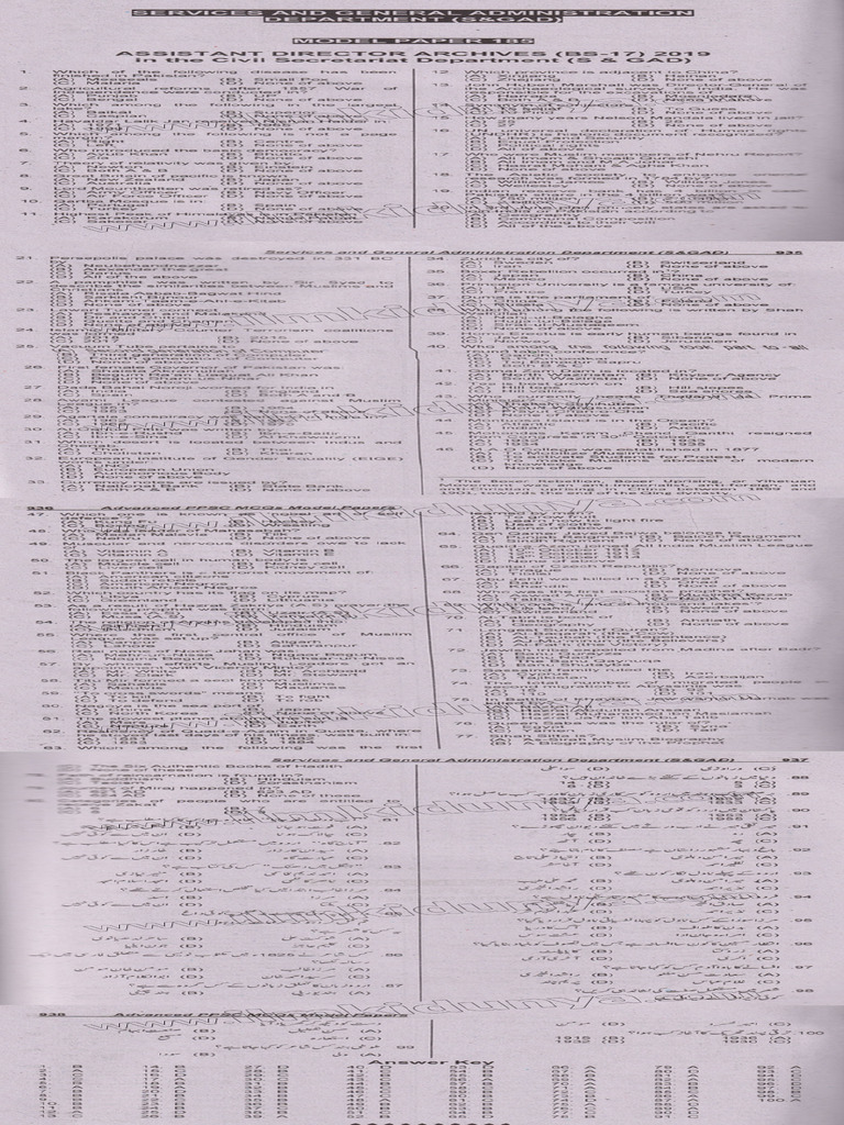 Past Paper 2019 PPSC S&GAD Civil Secretariat Department Assistant Archives BS 17 Paper 185 | PDF
