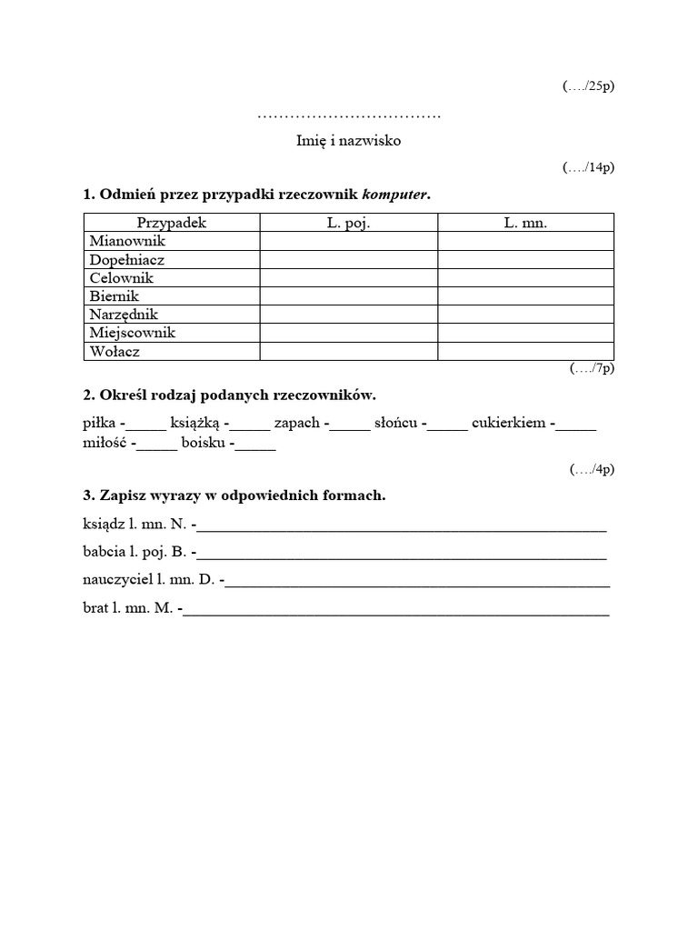 Kartkowka Odmiana Przez Przypadki | PDF