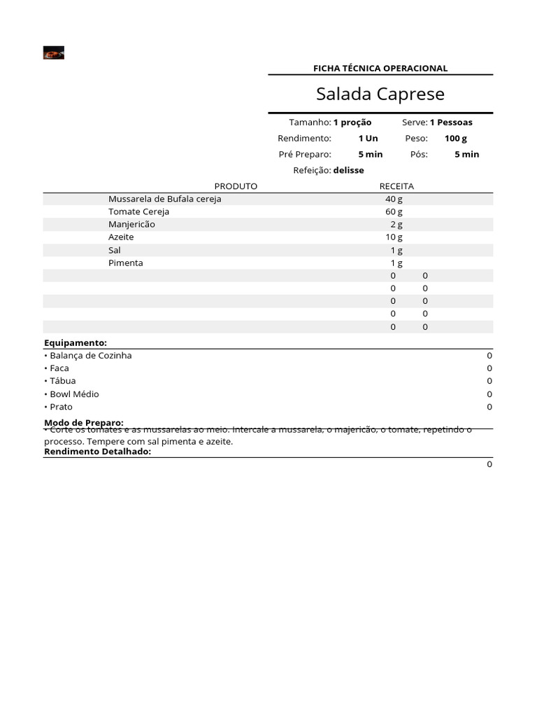 Ficha - Técnica - Caprese | PDF