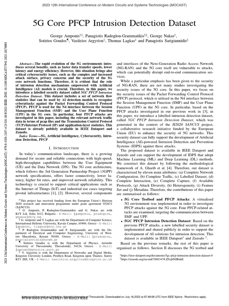 5G Core PFCP Intrusion Detection Dataset | PDF | Computer Network | Denial Of Service Attack