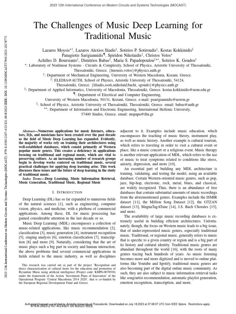 Challenges in Deep Learning for Traditional Music | PDF | Deep Learning ...
