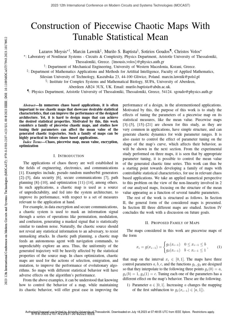 Construction of Piecewise Chaotic Maps With Tunable Statistical Mean | PDF | Chaos Theory ...