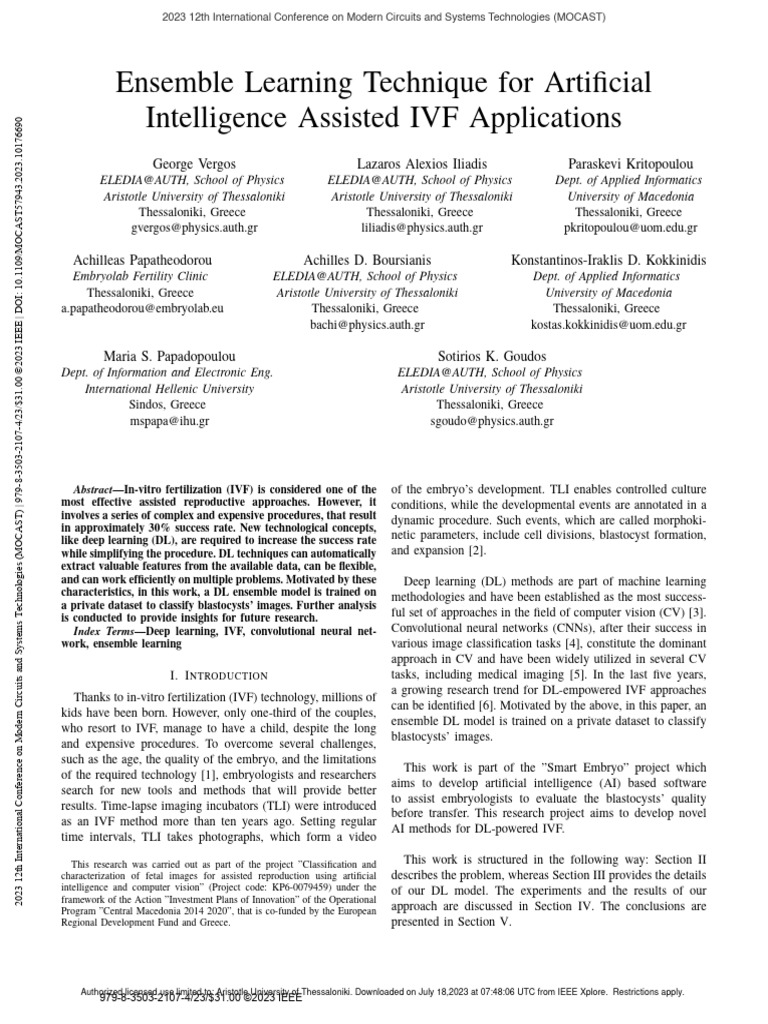 Ensemble Learning Technique For Artificial Intelligence Assisted IVF Applications | PDF ...