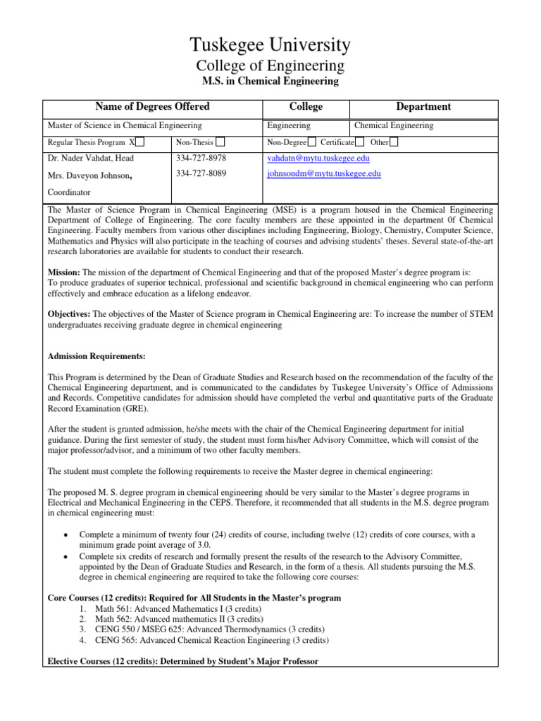 Chemical Engineering Curriculum | PDF
