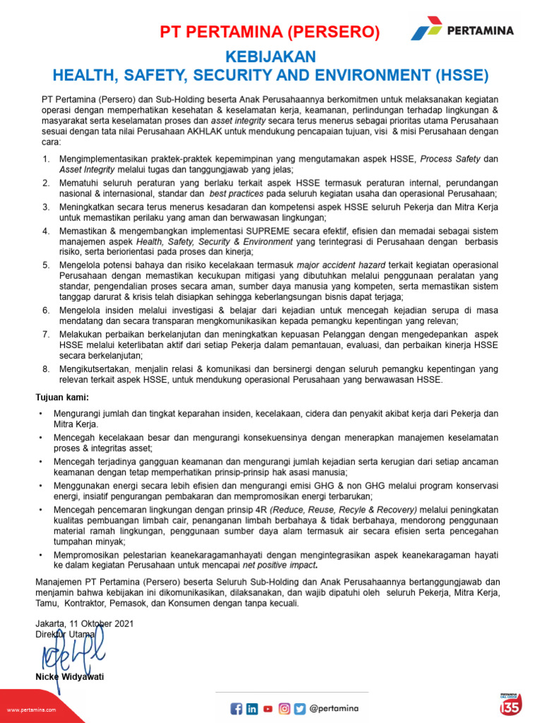 Hsse Policy Signed (Eng & Ind) | PDF