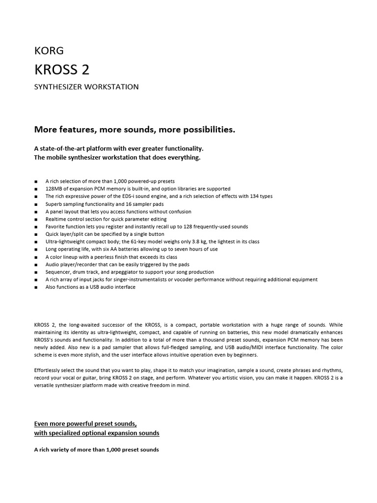 Kross 2 Series | PDF | Synthesizer | Sound