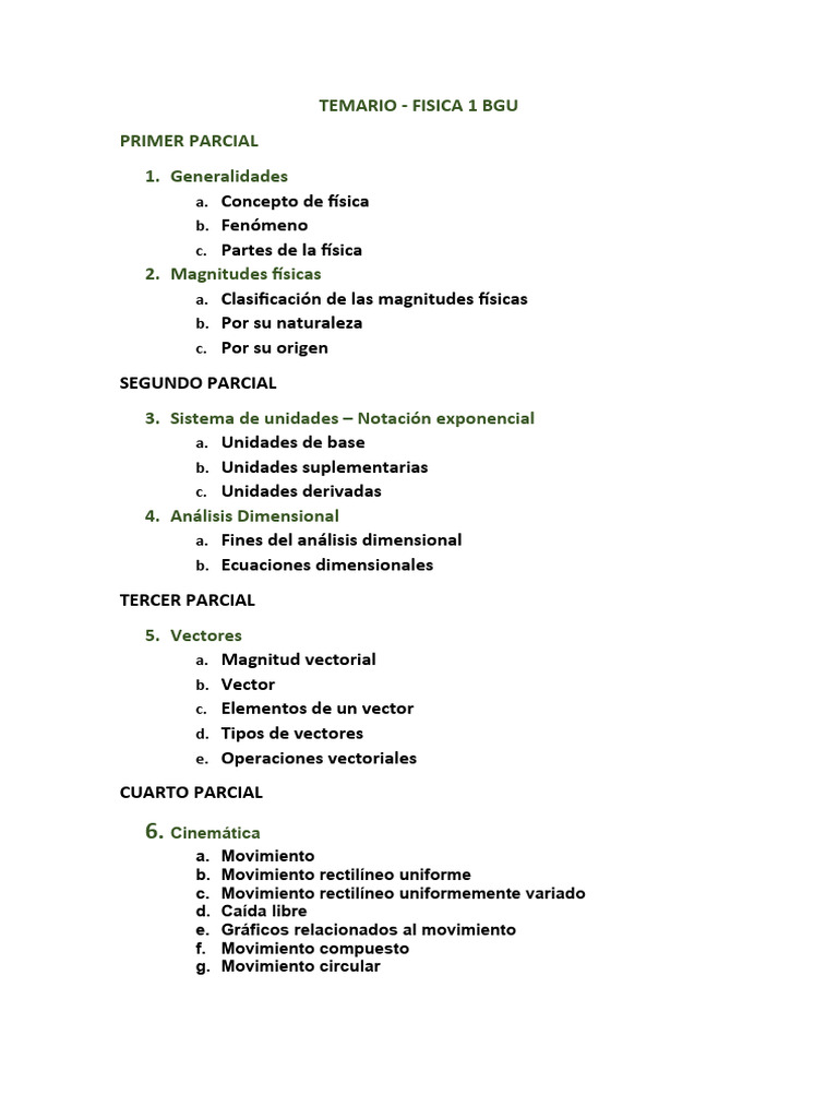 TEMARIO | PDF | Fuerza | Vector Euclidiano