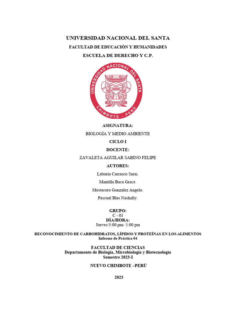 Informe 4 - Reconocimiento de Carbohidratos, Lípidos y Proteínas en Los Alimentos | PDF ...