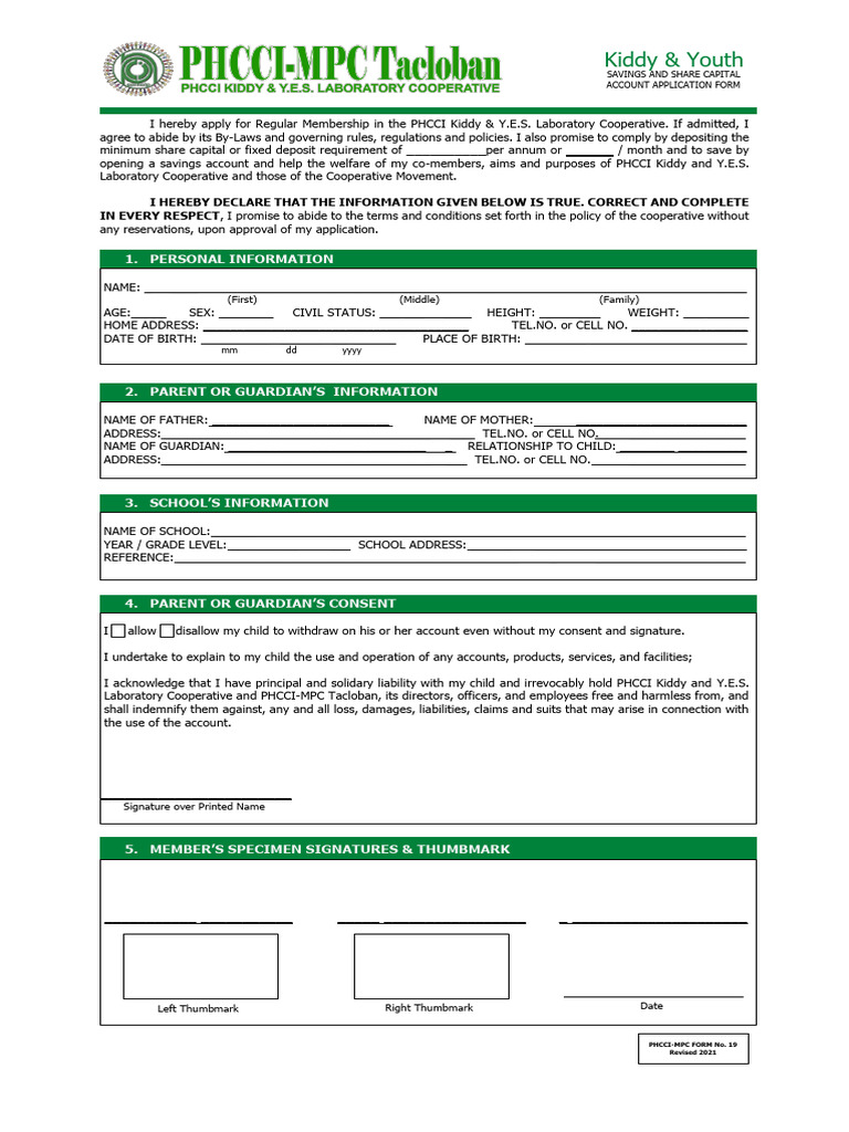 Phcci MPC Tacloban Laboratory Cooperative Membership Form | PDF ...