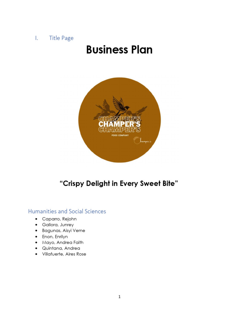 ChampersFinal BusPlan | PDF | Safety | Chocolate