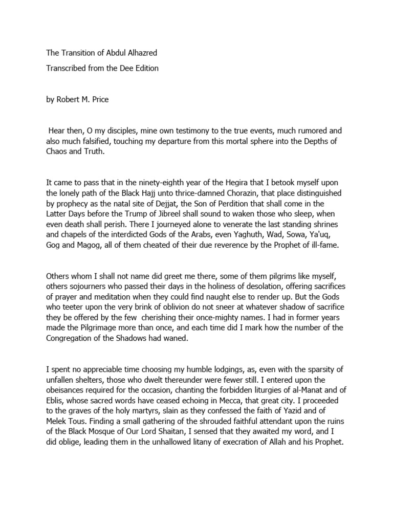 The Transition of Abdul Alhazred | PDF | Religious Belief And Doctrine