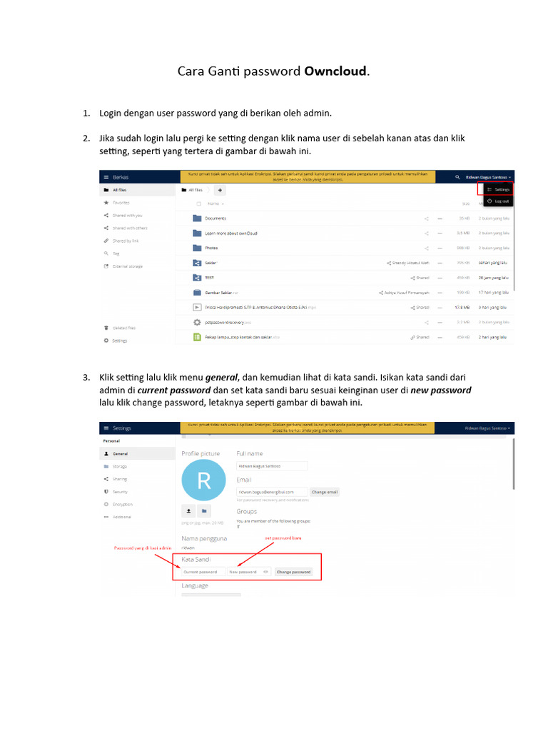 Cara Ganti Password Owncloud | PDF