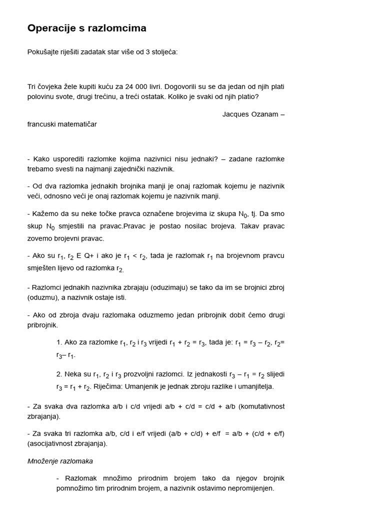 Operacije S Razlomcima - Osnove Matematike | PDF