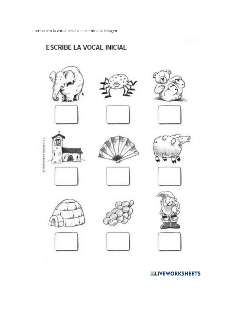 Escriba Con La Vocal Inicial de Acuerdo A La Imagen | PDF