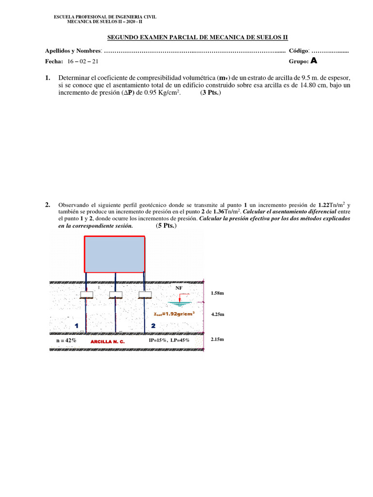 2do.. Ex. Parc.-Mec. Suelos II - A - 2020-II | PDF